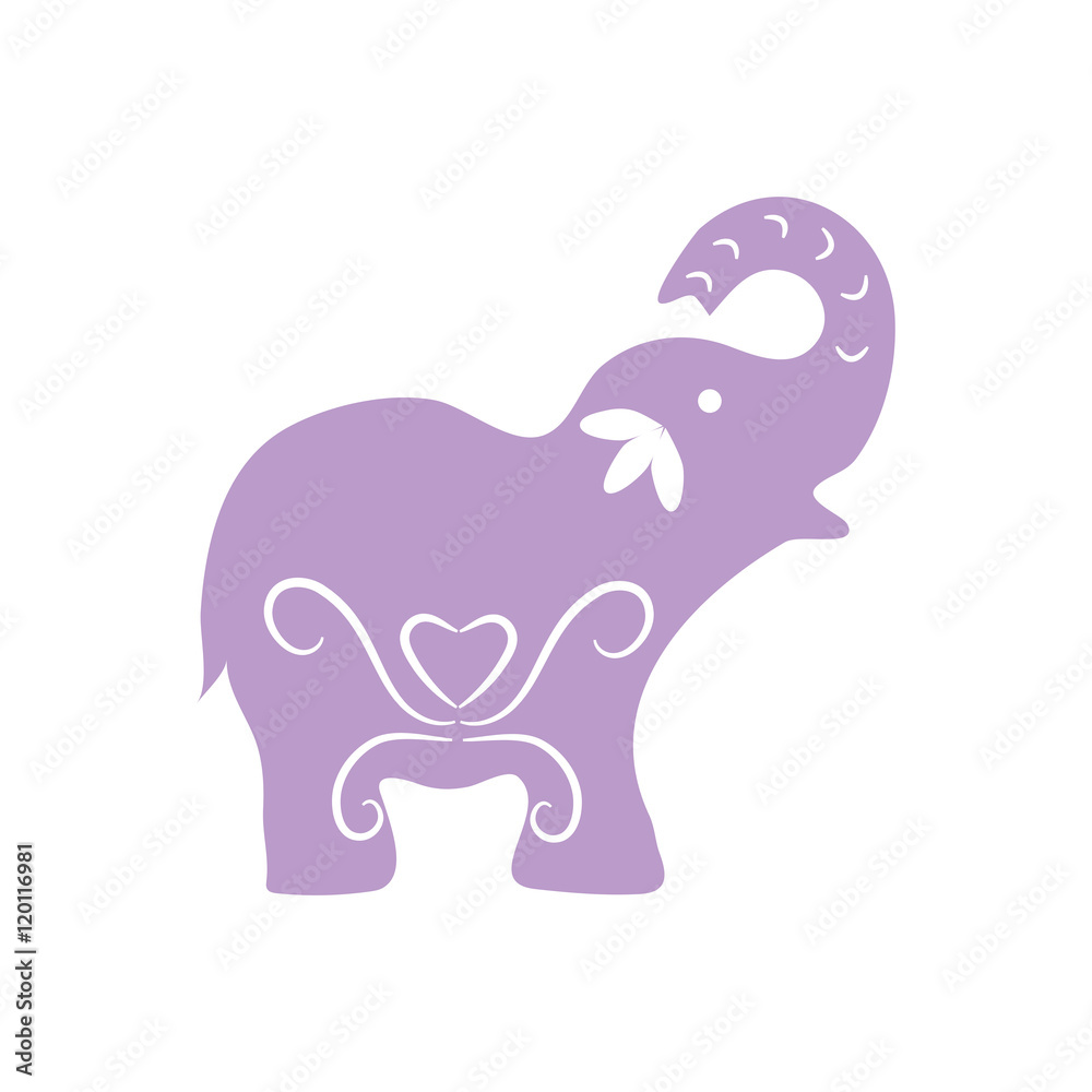 Eco icon violet elephant symbol. Vector illustration isolated on the ...