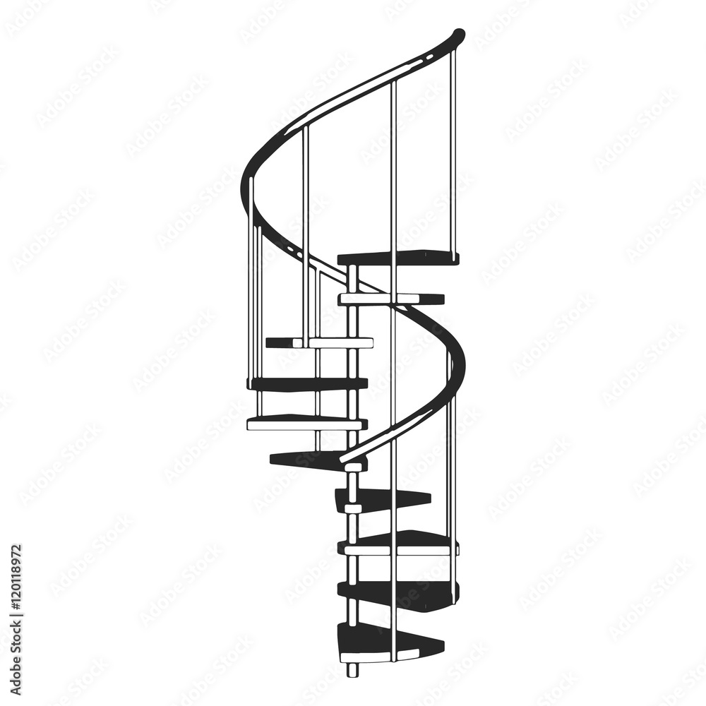 Sketch Spiral ladder isolated. Side view. Vector illustration on a ...