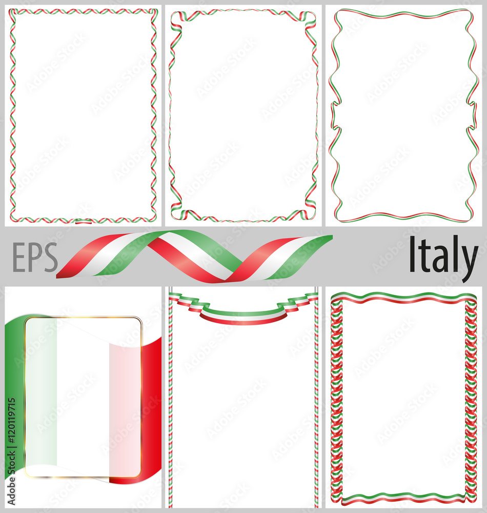 Set of 6 frames and borders with coloring Italy flag Stock Vector ...