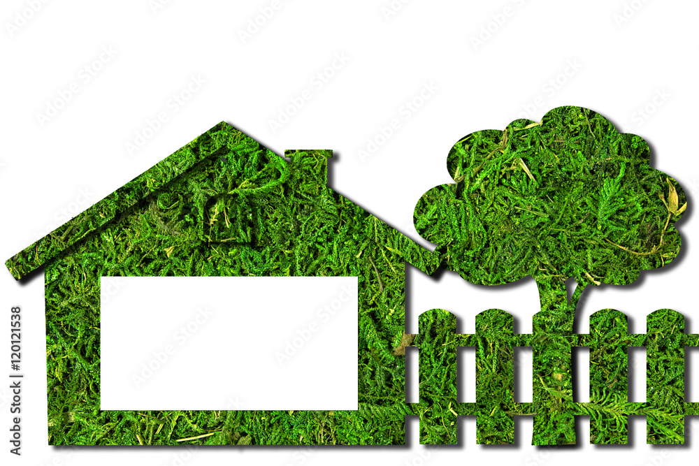 Ecological house ,fence, tree and space for a notes. Ecology concept ...