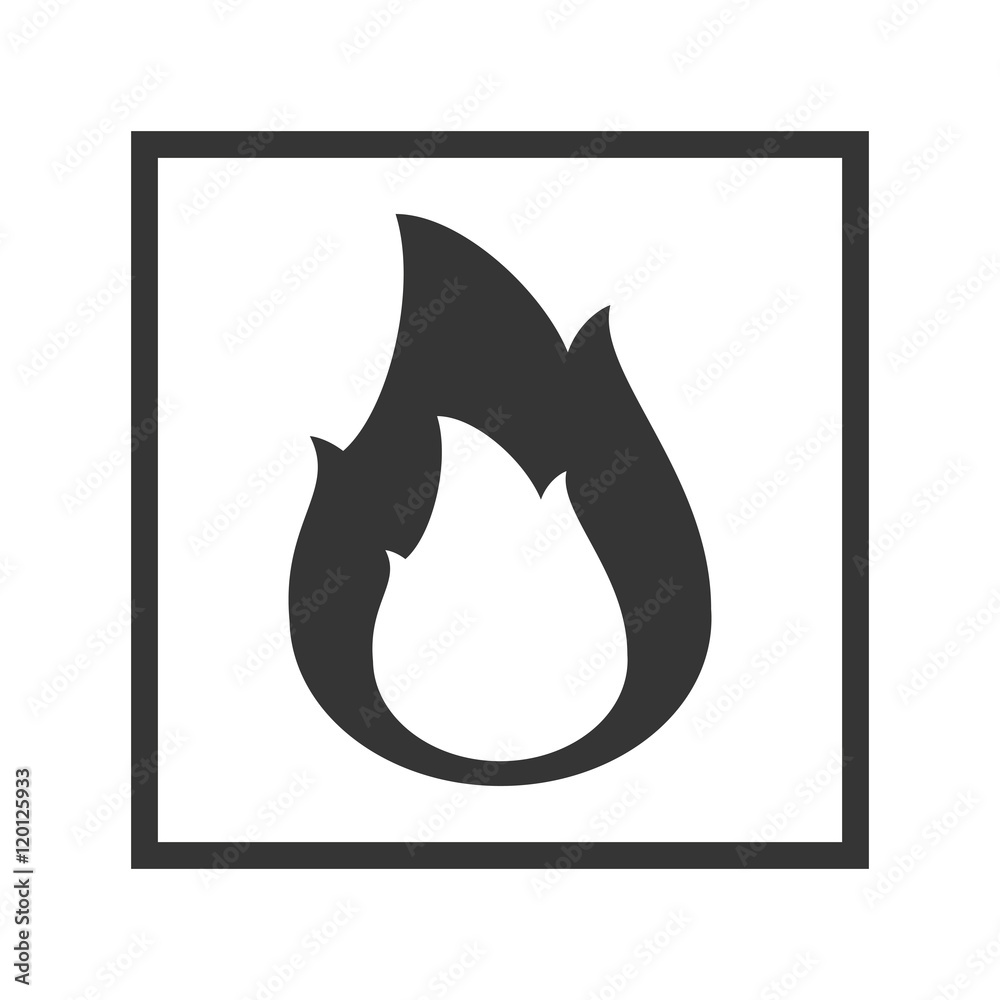 Fire warning sign in black square. Flammable, inflammable substance ...