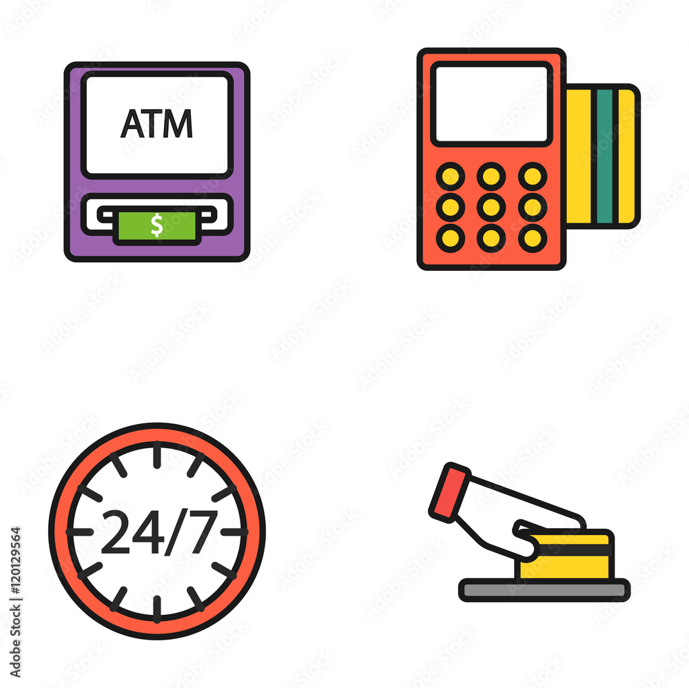 Finance atm and business vector payment card icon set. ATM icons ...