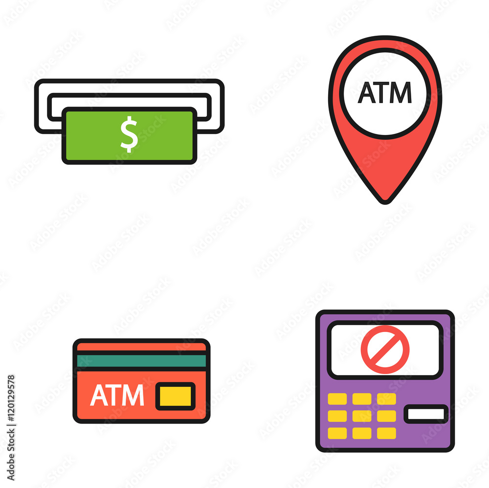 Finance atm and business vector payment card icon set. ATM icons ...