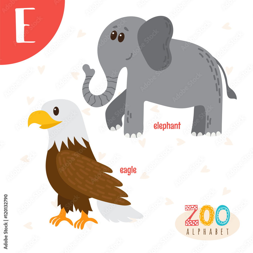 Letter E. Cute animals. Funny cartoon animals in vector. ABC boo Stock ...