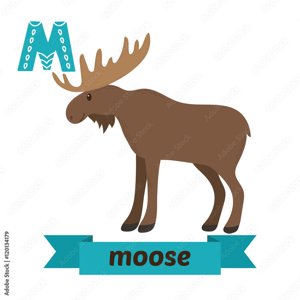 Moose. M letter. Cute children animal alphabet in vector. Funny Stock ...