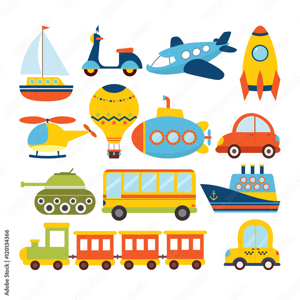 Set Of Cartoon Transport Transportation Theme Stock Vector Adobe Stock Set Of Cartoon Transport Transportation Theme Stock Vector Adobe Stock