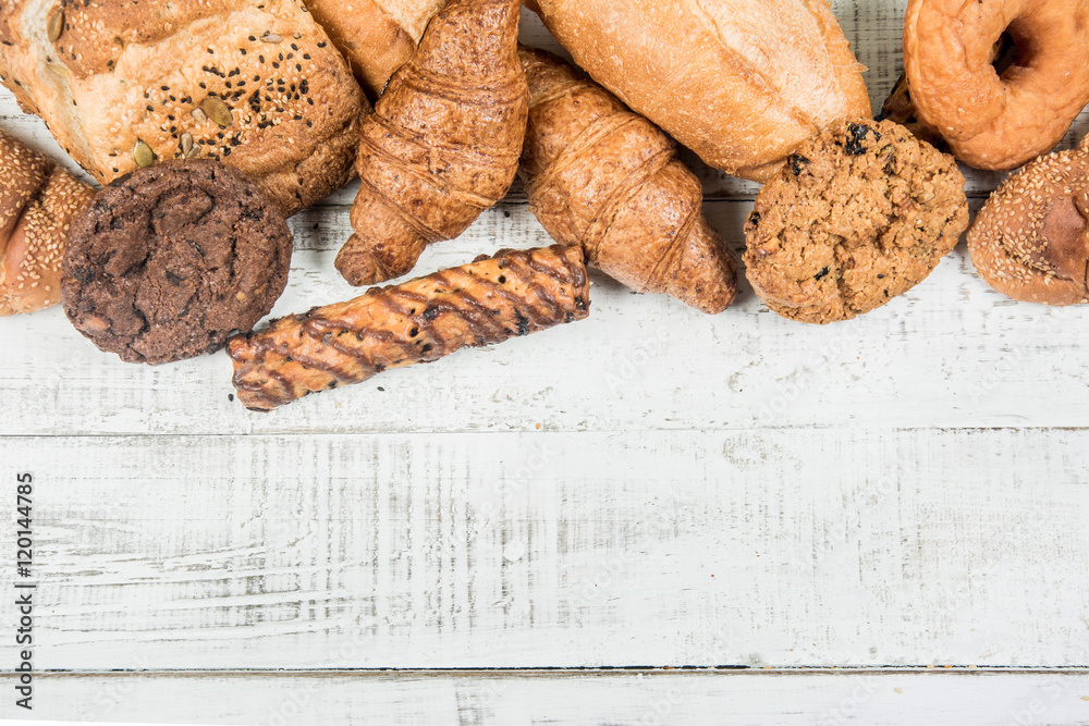 bakery on wood white background Stock Photo | Adobe Stock