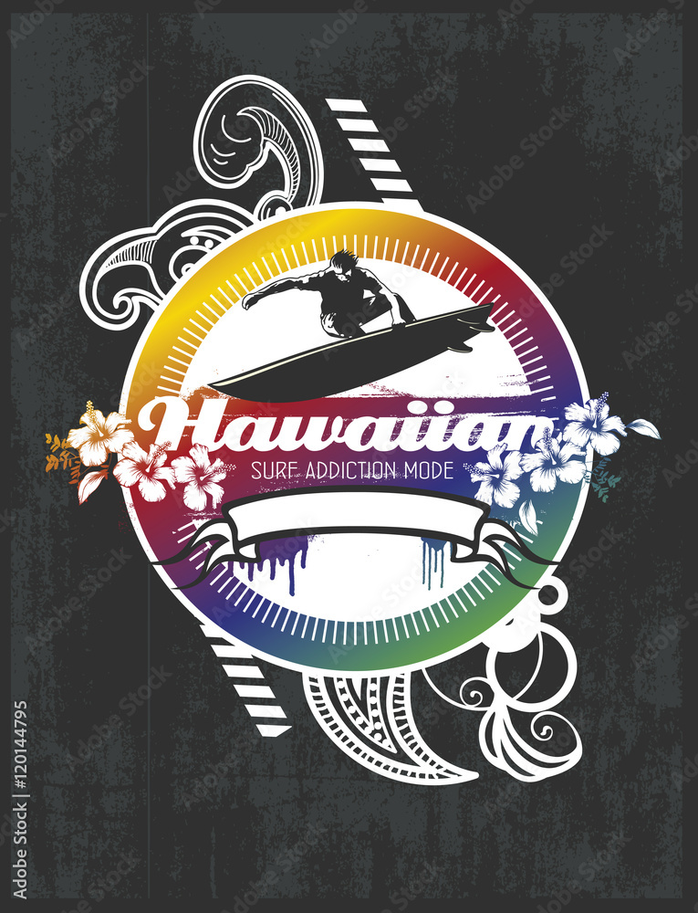 hawaiian surf shield with grunge background Stock Vector | Adobe Stock