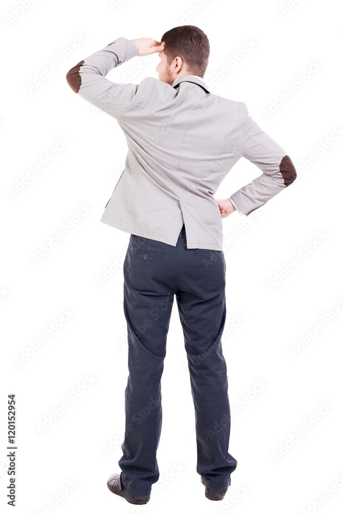 back view of Business man looks. Rear view people collection. backside ...