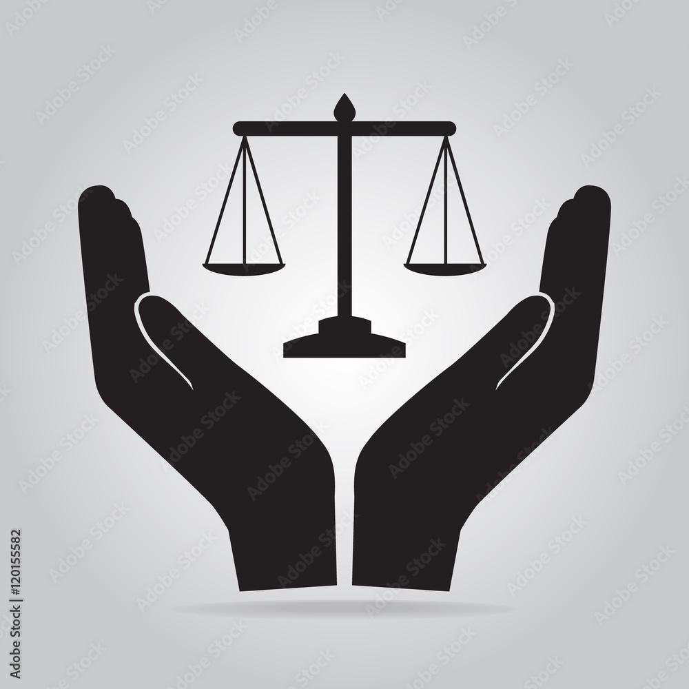 Justice scale in hand icon Stock Vector | Adobe Stock