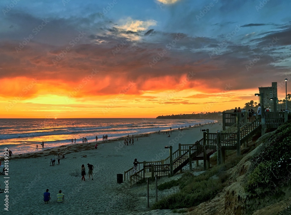 Dramatic beach sunset in Pacific Beach, California, USA Stock Photo ...
