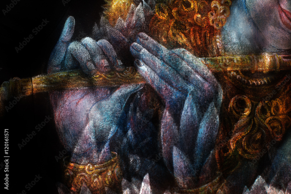 hands of lord krishna playing flute, detail with lotus pattern Stock ...