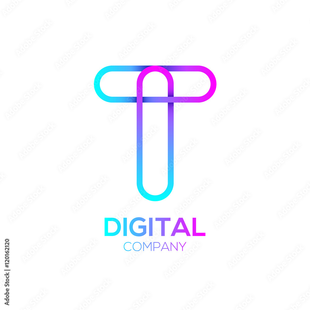 Letter T Logo Design.Linked shape circle symbol,Digital,pink blue Stock Vector | Adobe Stock