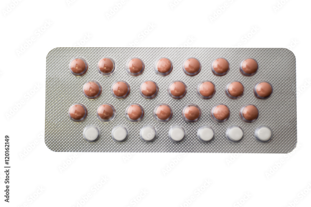 Contraceptive pill ,or Birth control pill on white background with ...