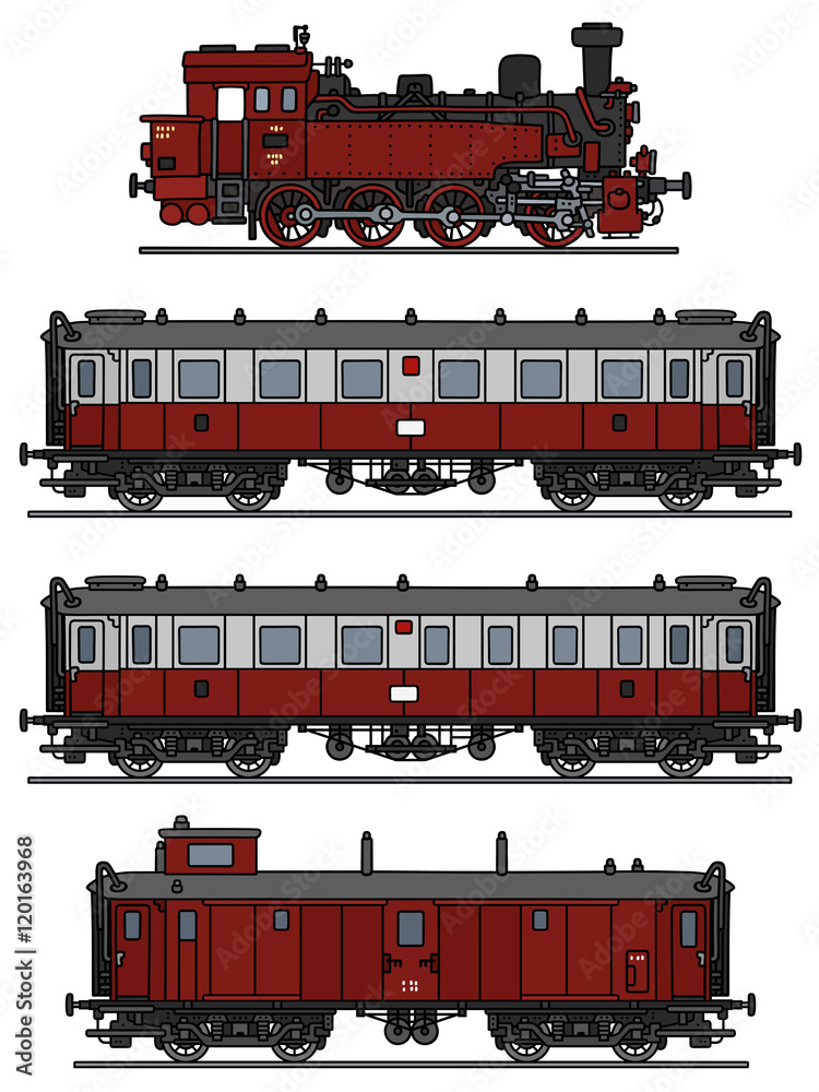 Hand drawing of a vintage red steam train Stock-Vektorgrafik | Adobe Stock