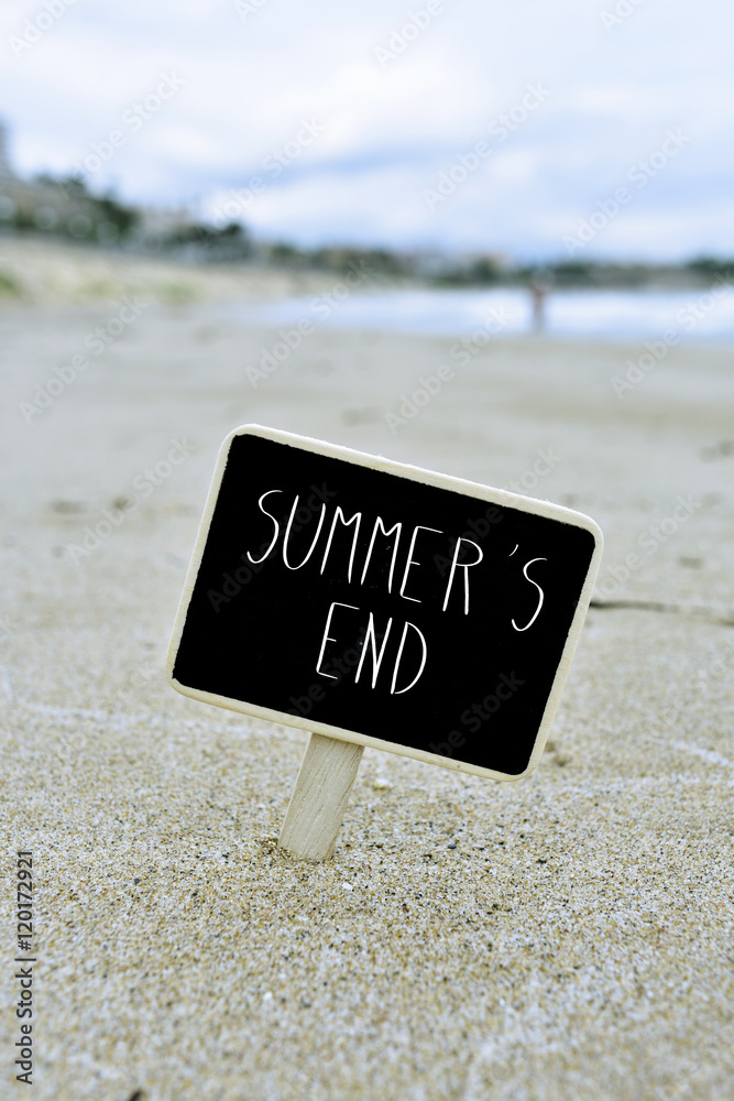 text summers end in a signboard on the beach Stock Photo | Adobe Stock