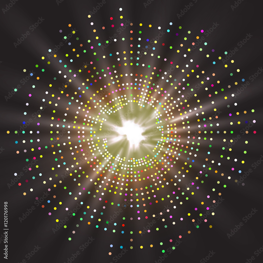 Abstract geometric colored technology shape of glowing particles ...