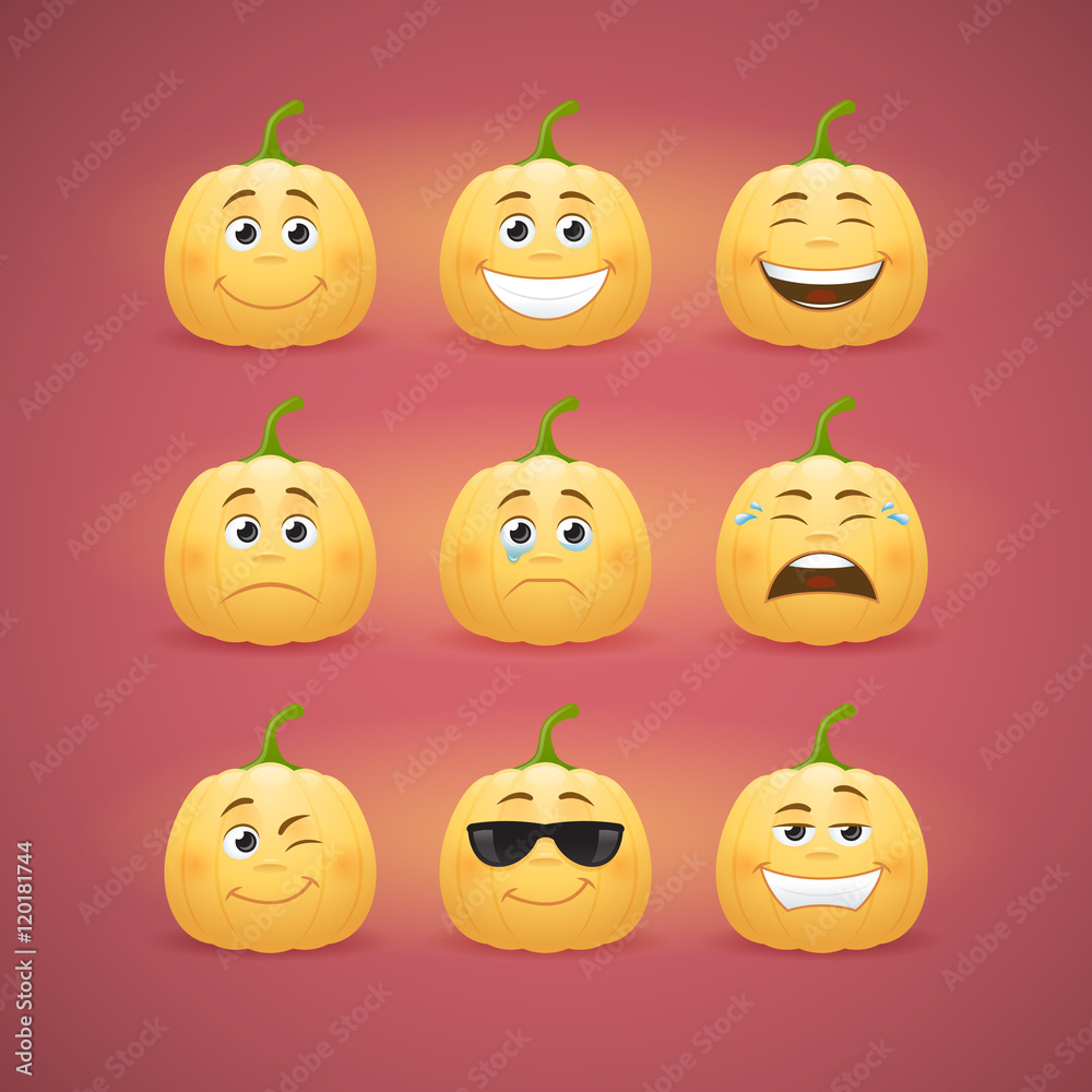 Autumn Halloween pumpkin face emoticons vector illustration - first set ...