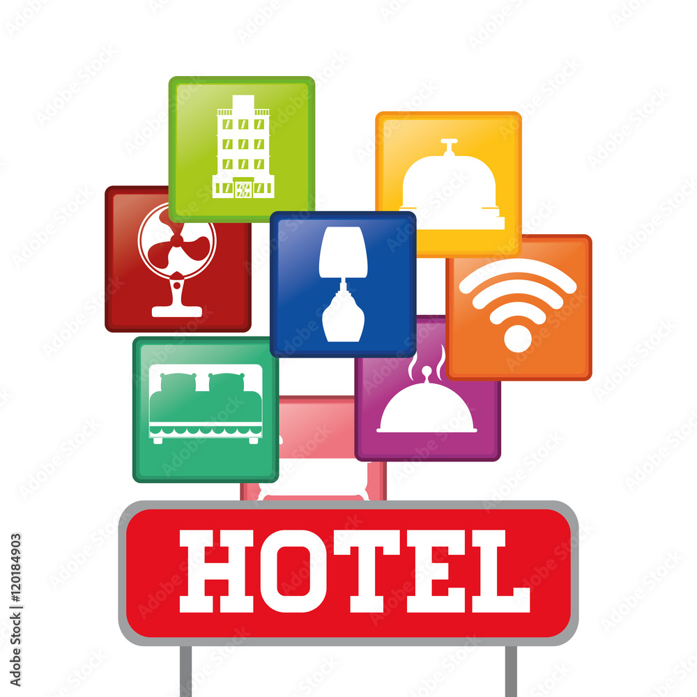 hotel apps icon set. Service technology media and digital theme ...