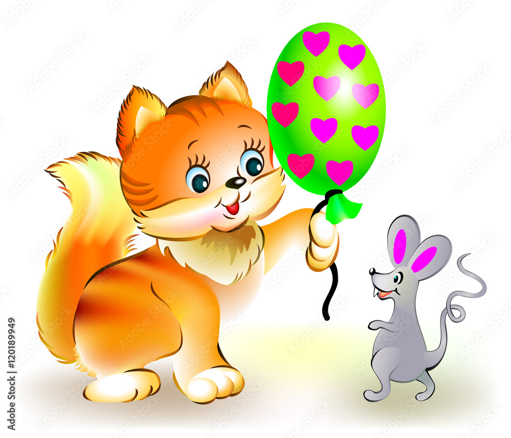 Cat presents mouse a balloon, vector cartoon image. Stock Vector ...