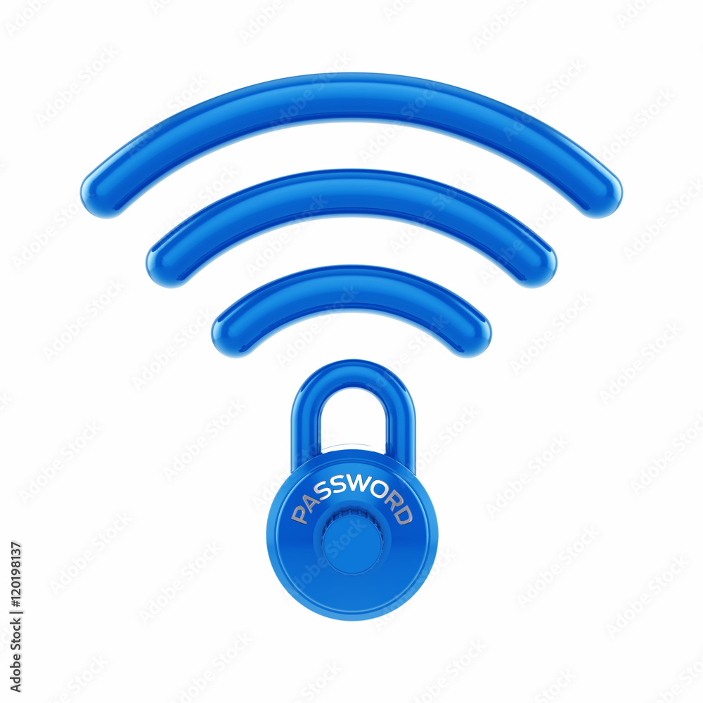 Wifi sign with padlock isolated on white , Password protected wireless ...