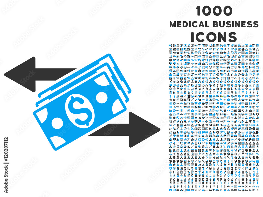 Dollar Banknotes Payments vector bicolor icon with 1000 medical ...