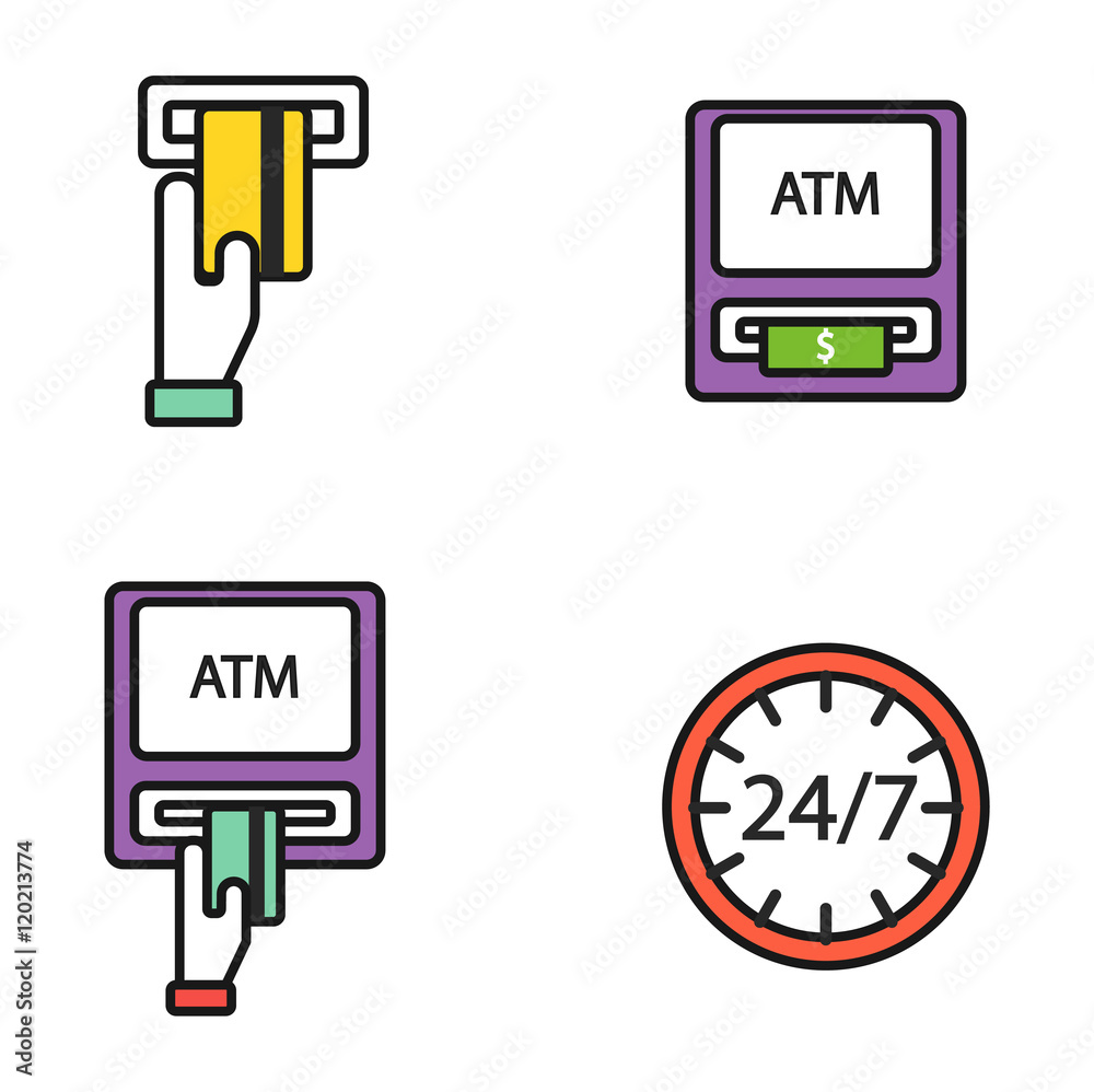 Finance atm and business vector payment card icon set. ATM icons ...
