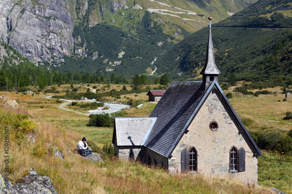Kapelle von Gletsch, Wallis Stock-Foto | Adobe Stock