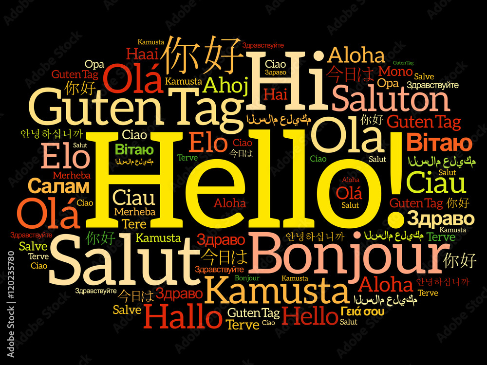 Hello word cloud collage in different languages of the world ...