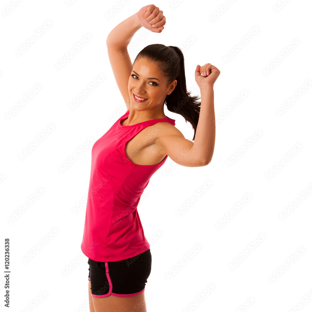 Active woman doing aerobics for a cardio training dancing Stock Photo ...