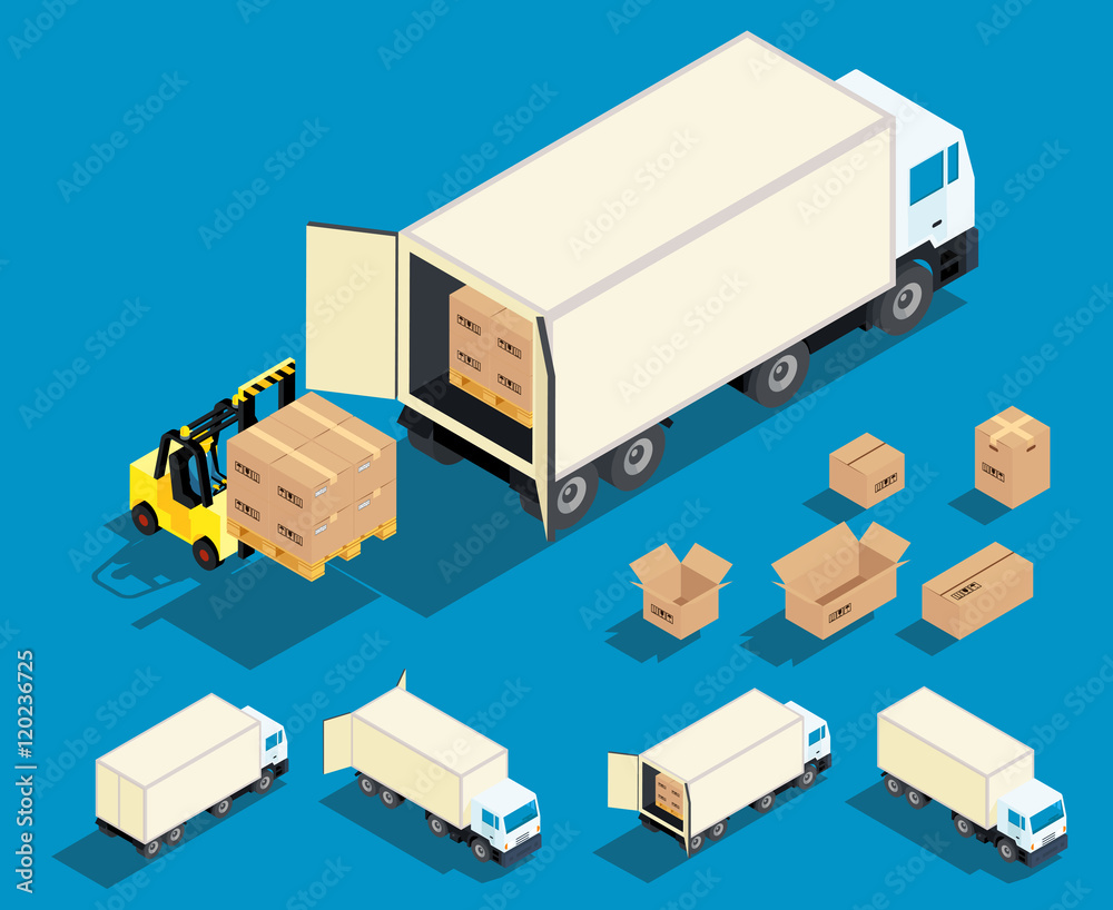 Loading cargo in the truck vector isometric Stock Vector | Adobe Stock