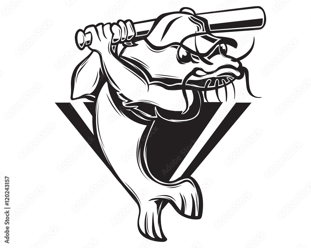 Sport Baseball Team Emblem Mud Catfish Logo Black and White Stock ...