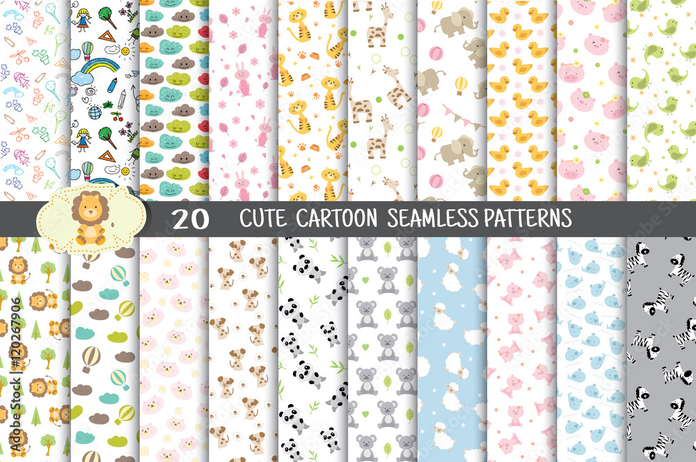 cute cartoon seamless patterns.pattern swatches included for ...