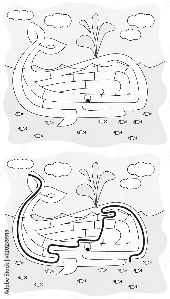Easy whale maze Stock Vector | Adobe Stock