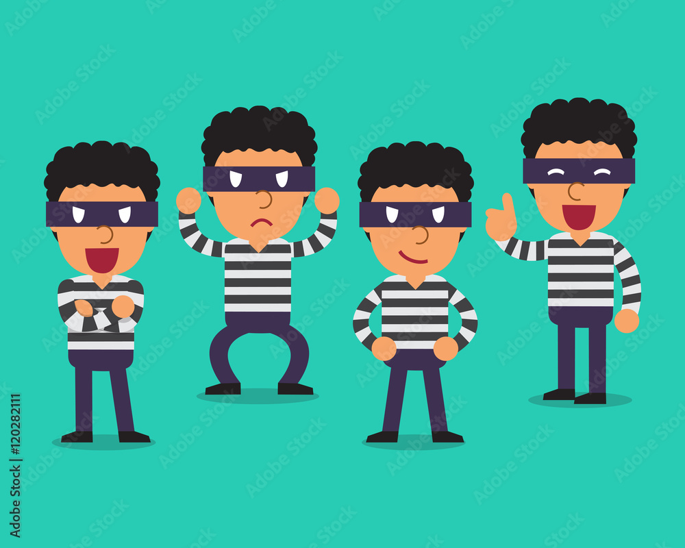 Cartoon thief character poses Stock Vector | Adobe Stock