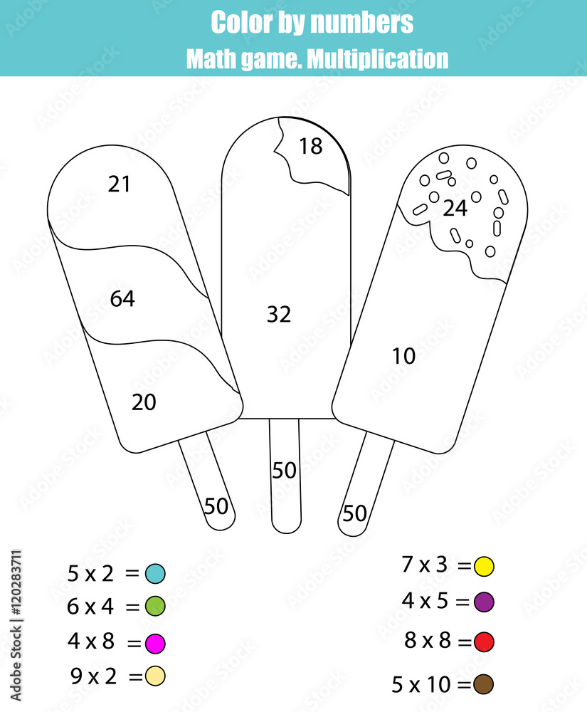 Coloring page with ice cream popsicle. Color by numbers math game ...