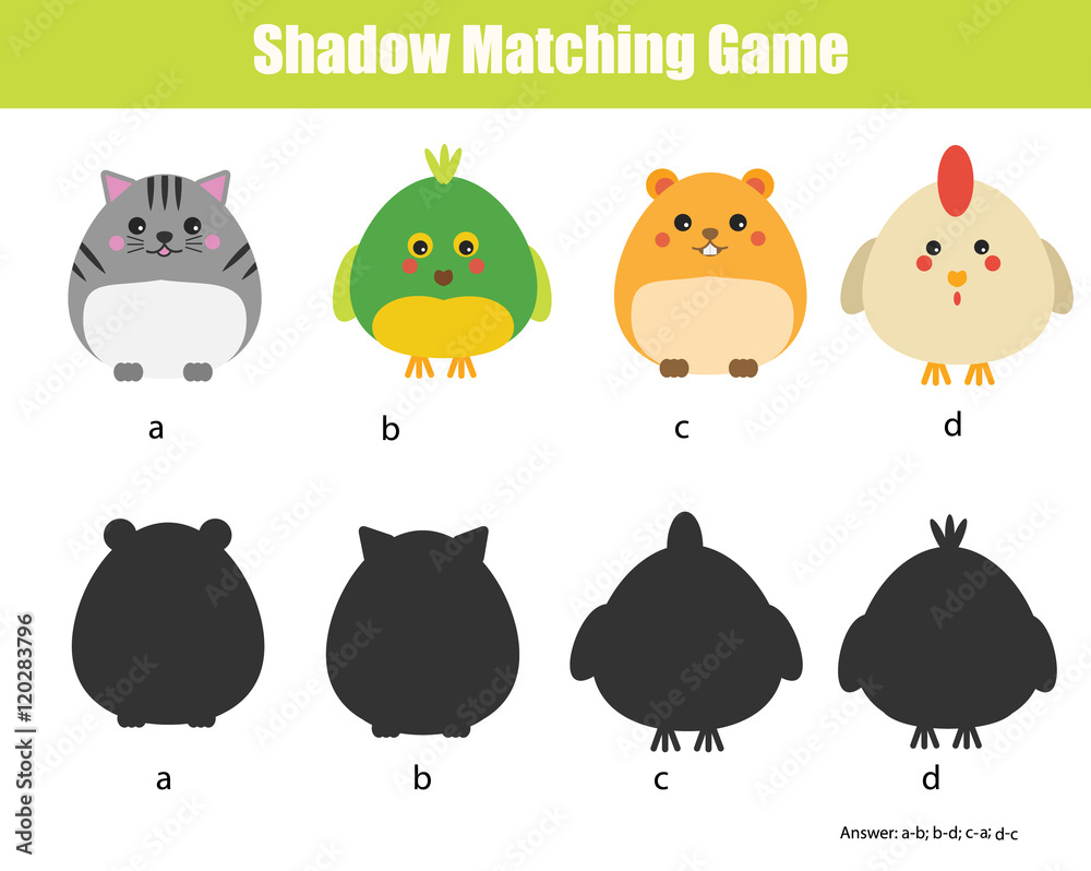 Shadow matching game. Animals theme Stock Vector | Adobe Stock
