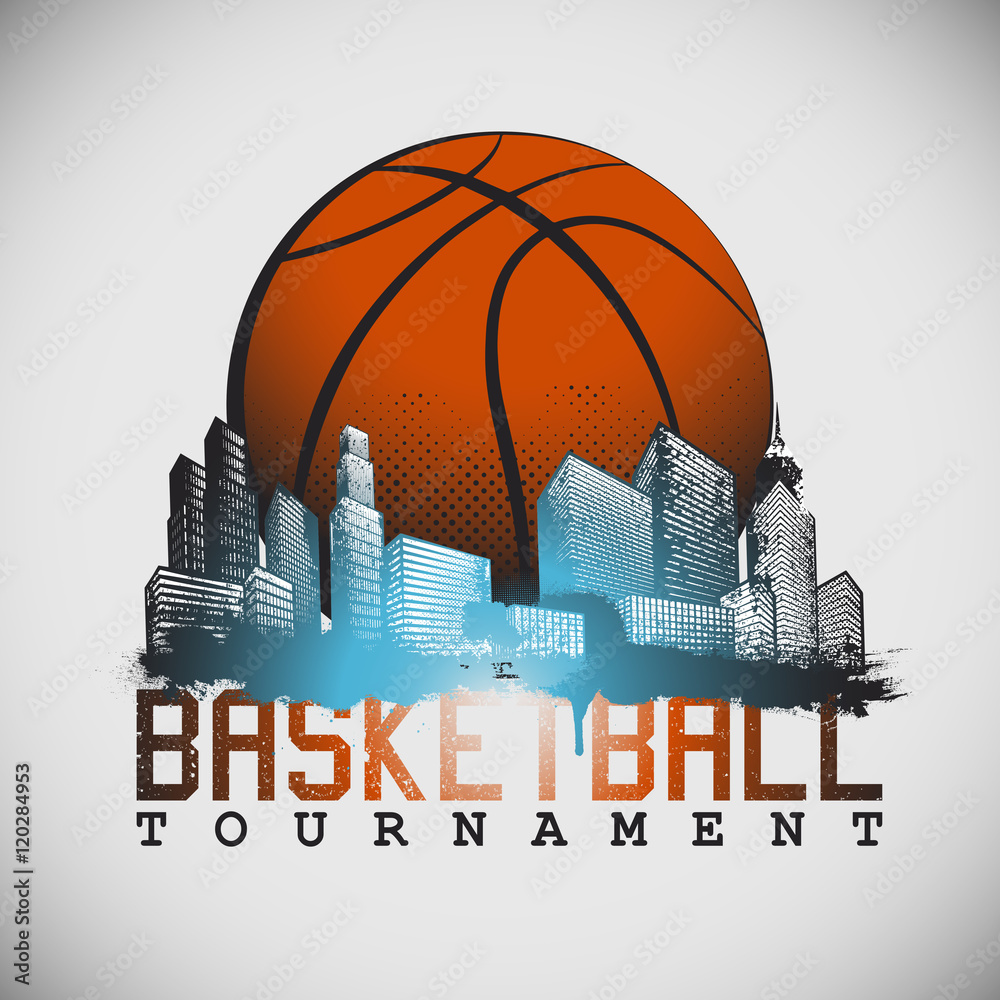 Basketball tournament Poster with buildings and skyscrapers Stock ...