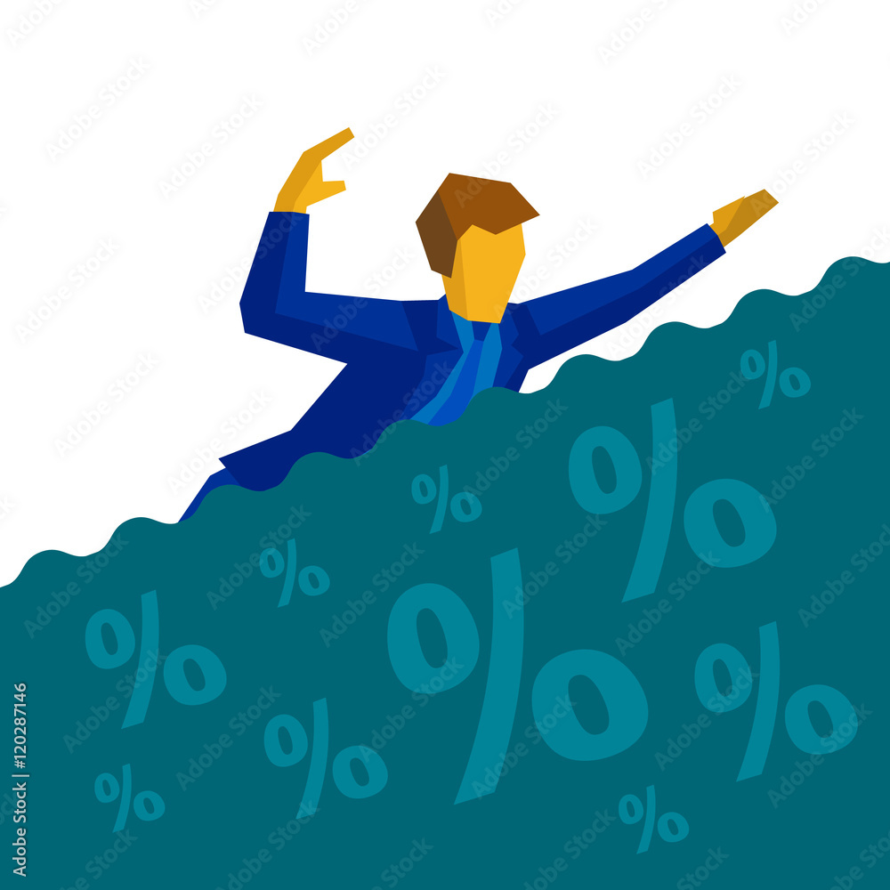 Businessman is drowning in debt and loans Stock Vector | Adobe Stock