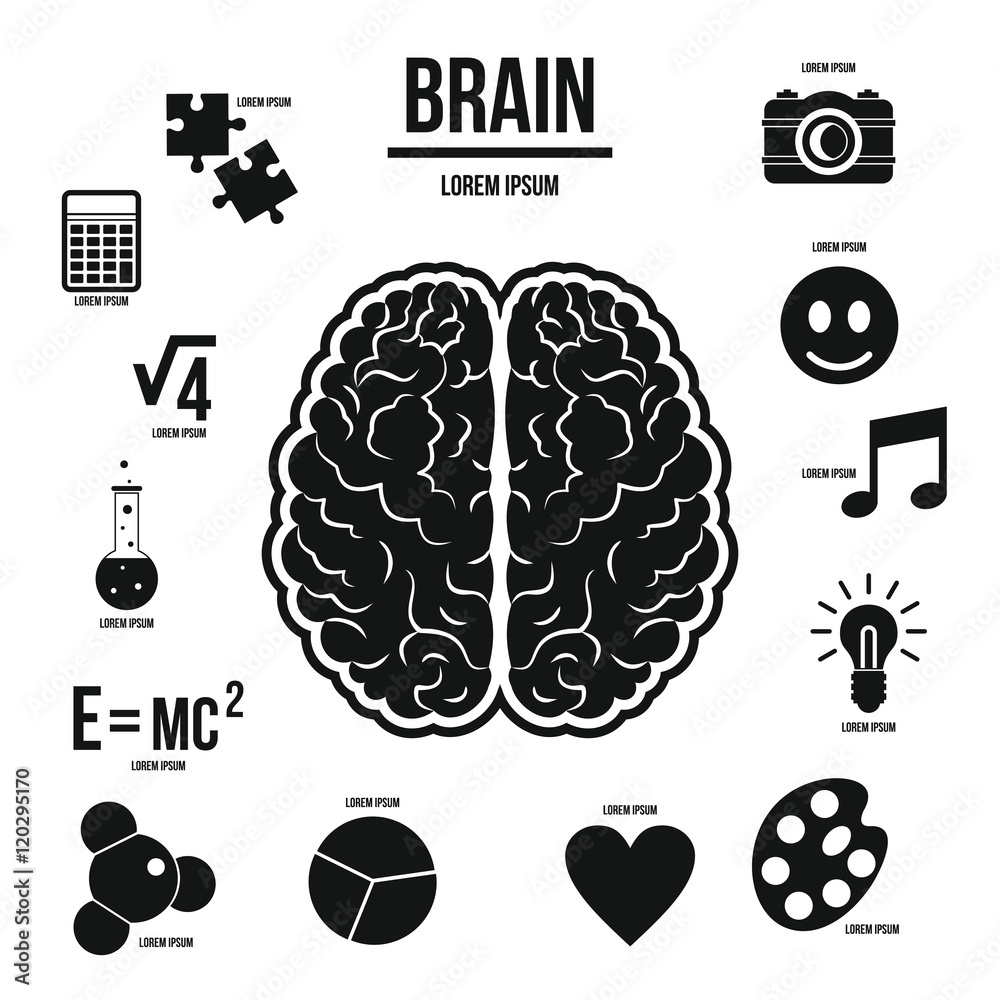 Human brain infographics set in simple style. Brain function set ...