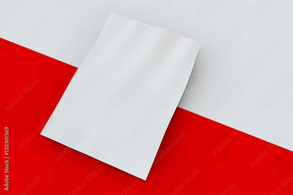 Mock up poster on red and white background. Poster standart format A5 ...