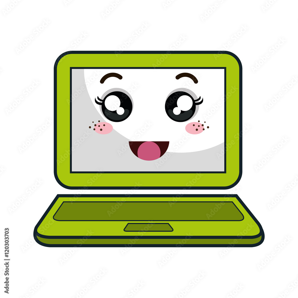 kawaii cartoon laptop with happy face. vector illustration Stock Vector ...