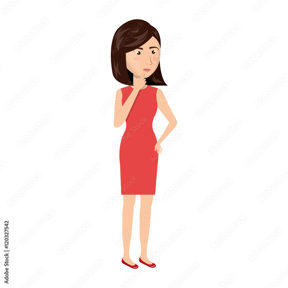 avatar woman thinking wearing pink dress cartoon. vector illustration ...