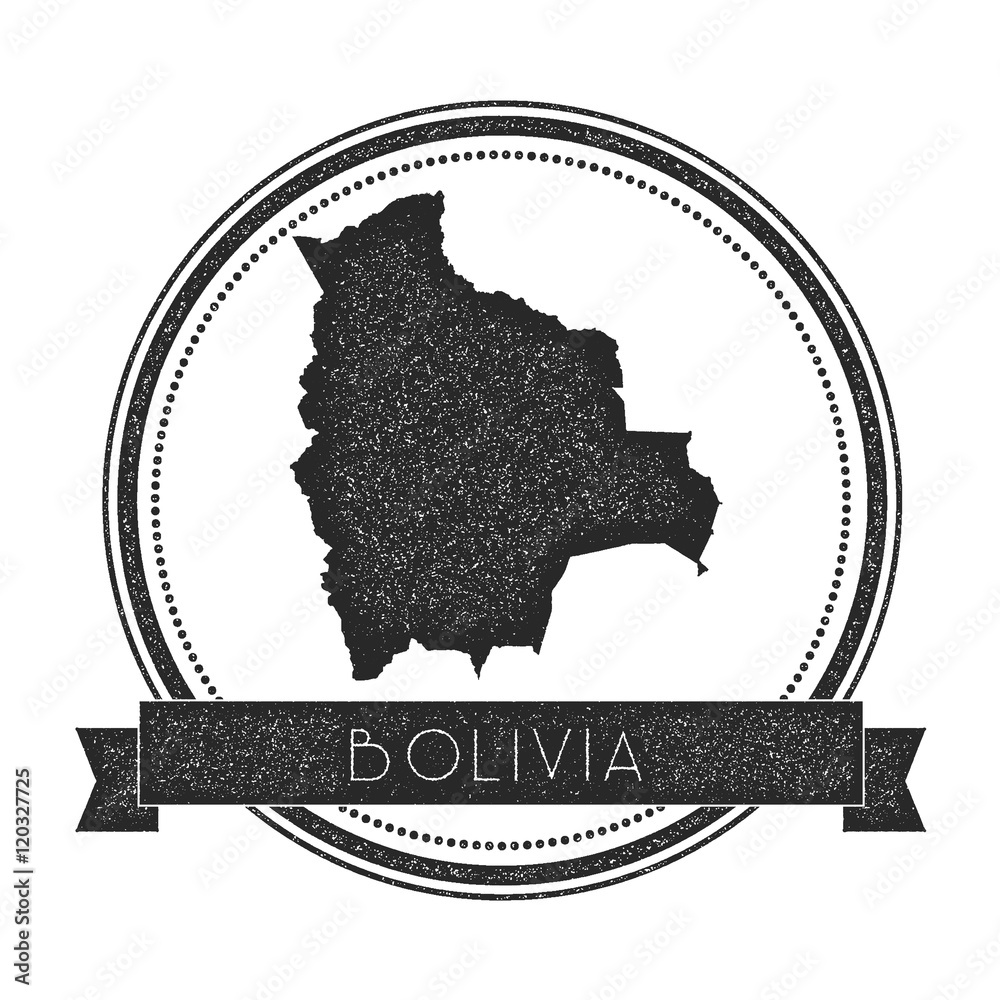 Retro distressed Bolivia badge with map. Hipster round rubber stamp ...