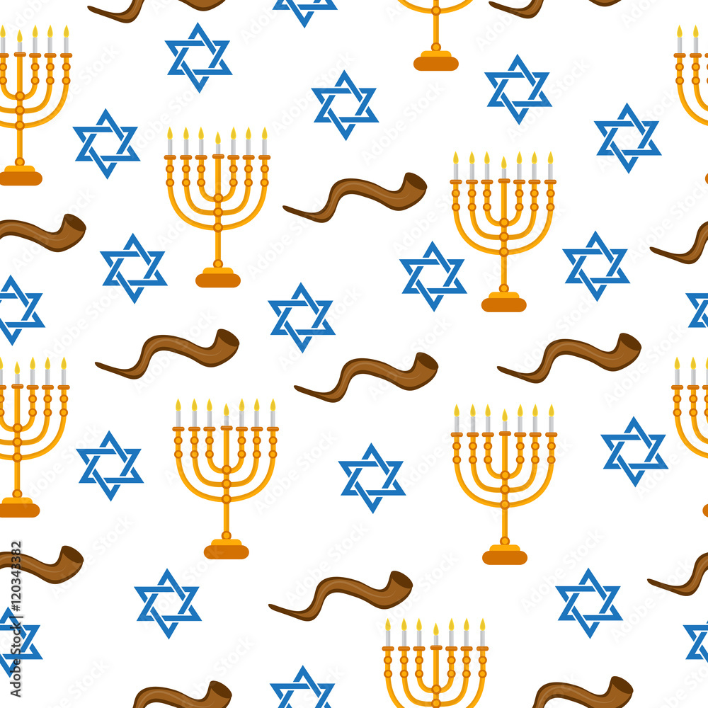 Menorah, Shofar and Star of David seamless pattern, texture. Menorah ...