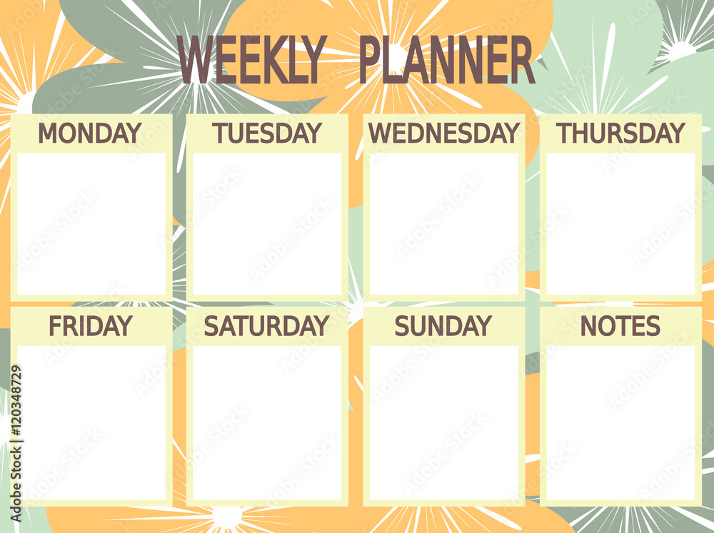 cute blue yellow vector printable weekly planner with flowers Stock ...