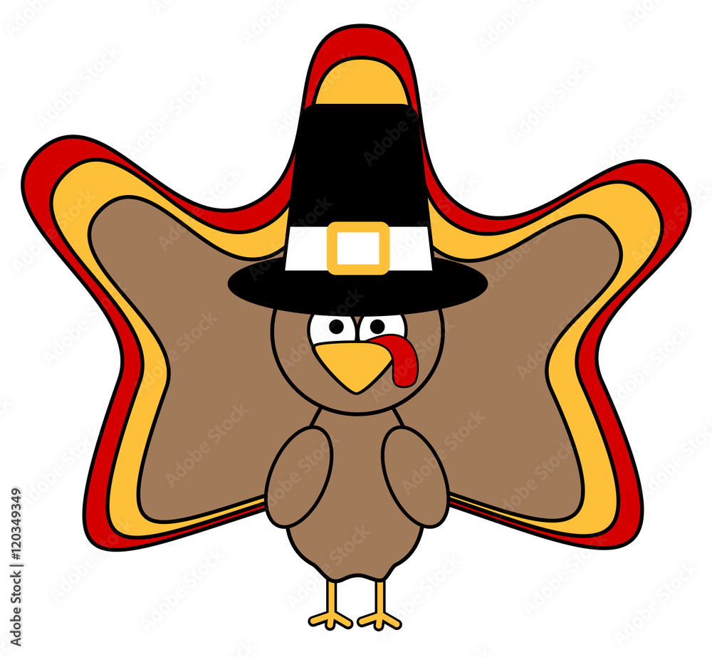 cute cartoon turkey wearing a pilgrim hat vector illustration isolated ...