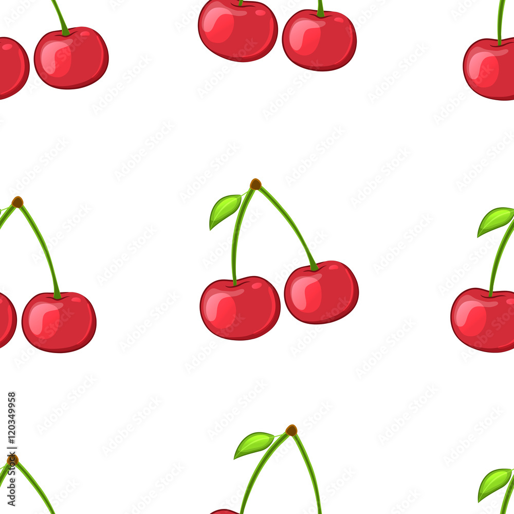 Cartoon cherry on a white background. Seamless pattern. Vector ...