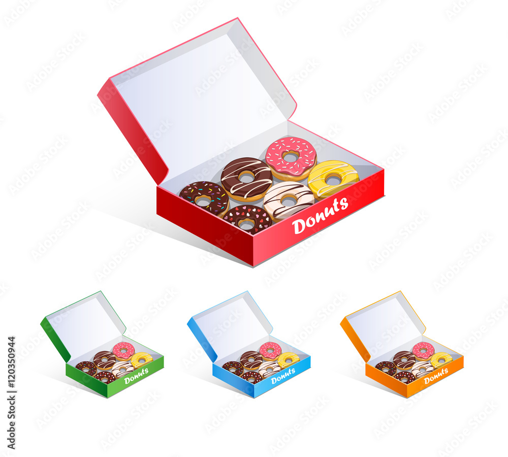 Donuts in a box. vector illustration on a white background. icons Stock ...