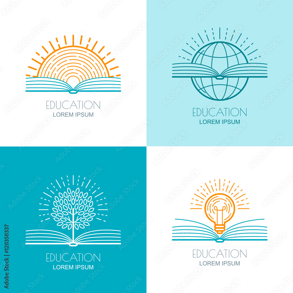 Set of vector education logo, icons, emblems design elements. Open book ...
